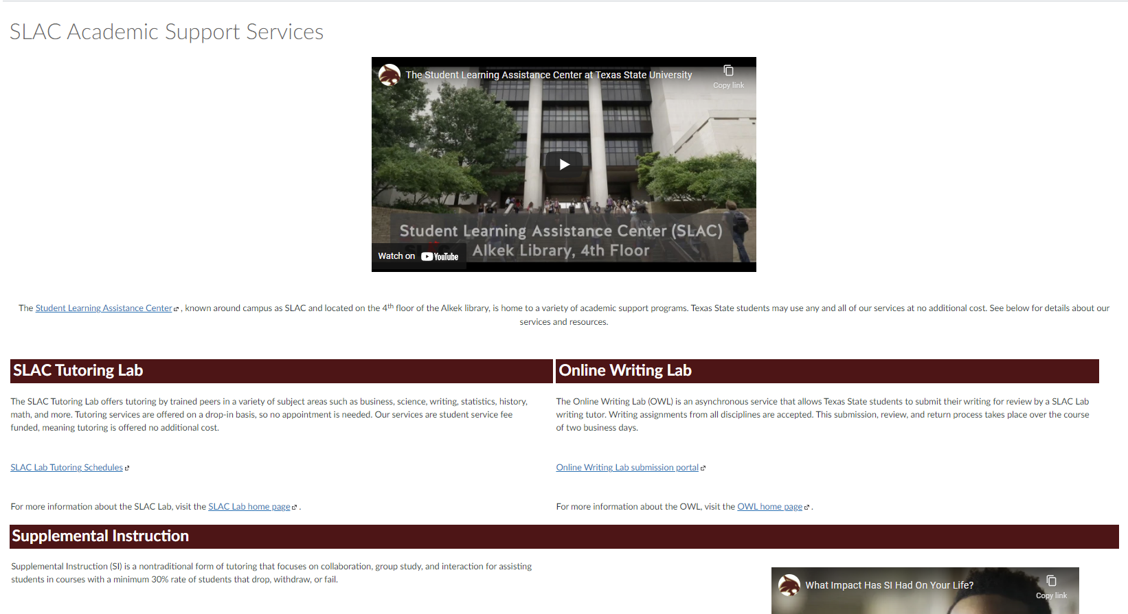 SI Faculty Resources : Student Learning Assistance Center : Texas State University